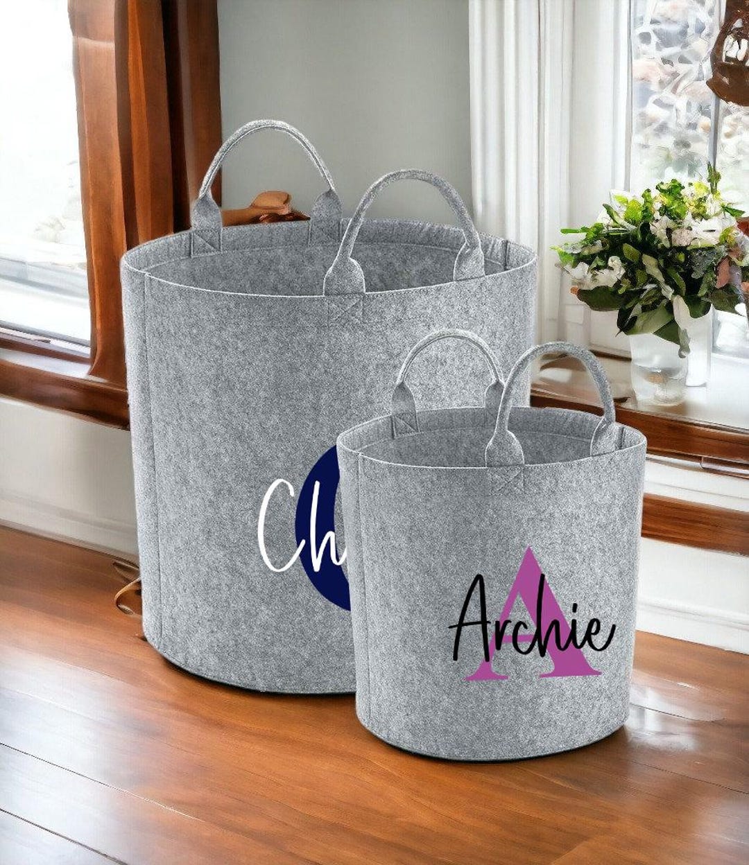 Personalised Initials Felt Basket | Custom Childrens Toy Organizer With ...