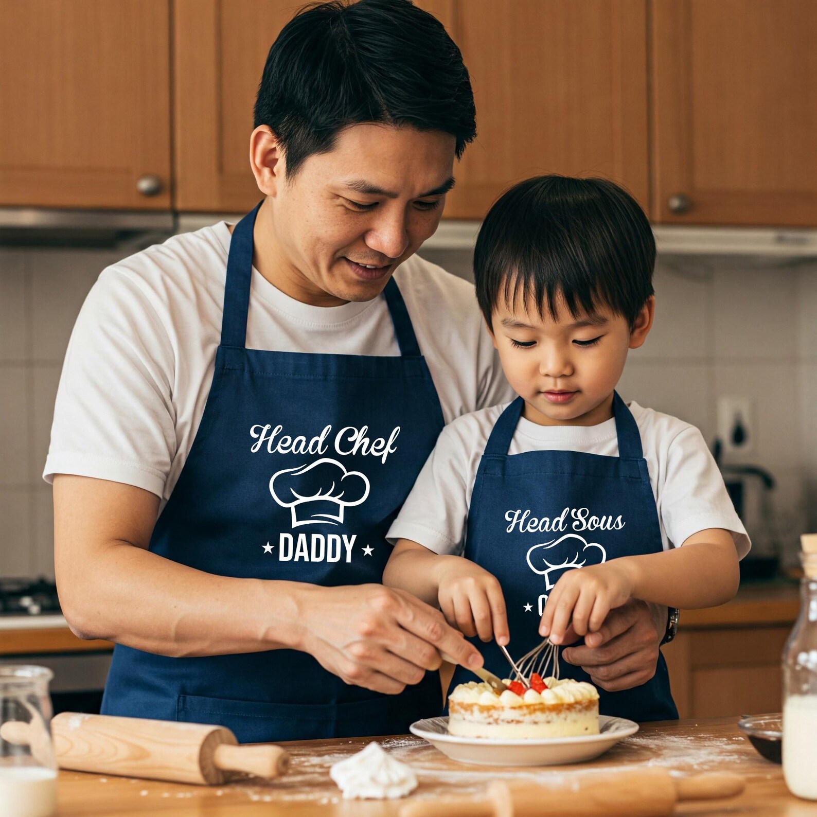 Personalised Matching Apron for Dad & Kids, Custom Name Head Chef ...