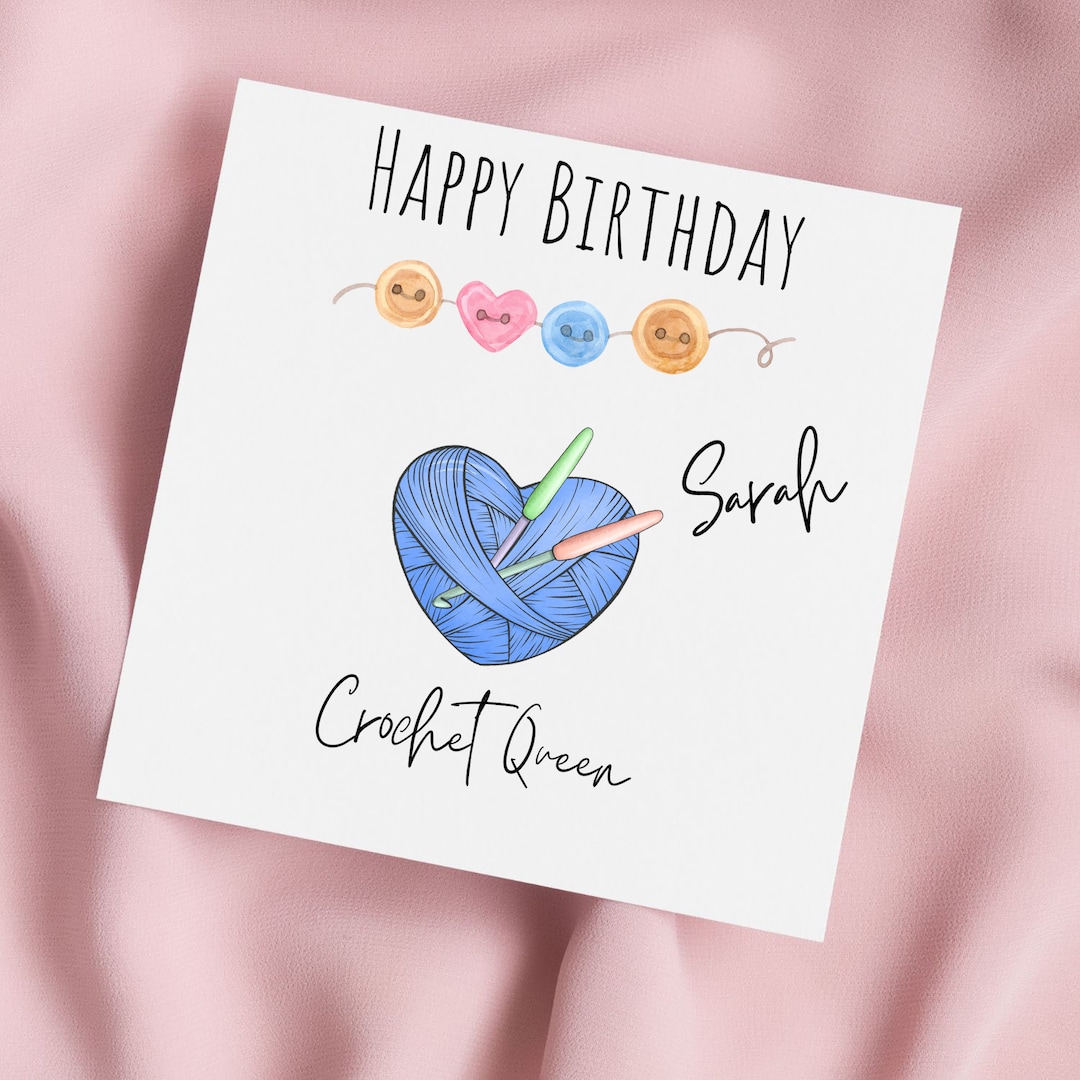 Crochet Birthday Card, Crochet Card, Crochet Queen Card, Birthday Card ...