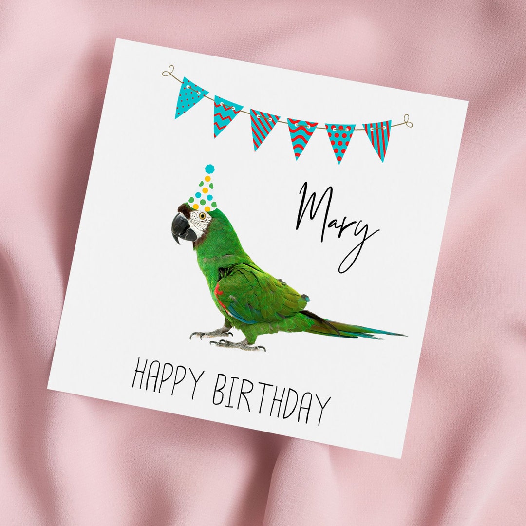 Birthday Card With Cute Parrot, Parrot Greeting Card, Parrot Card ...