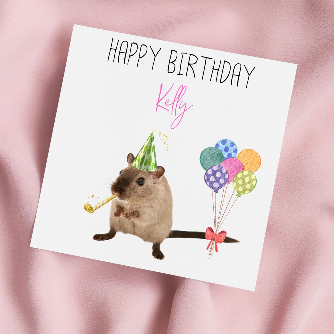 Birthday Card With Mouse in Party Hat, Mouse Greeting Card, Mouse Card ...
