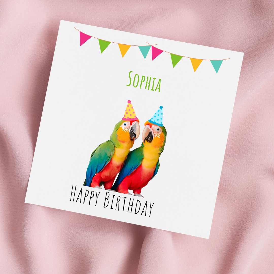 Birthday Card With Cute Parrots, Parrot Greeting Card, Parrot Card ...
