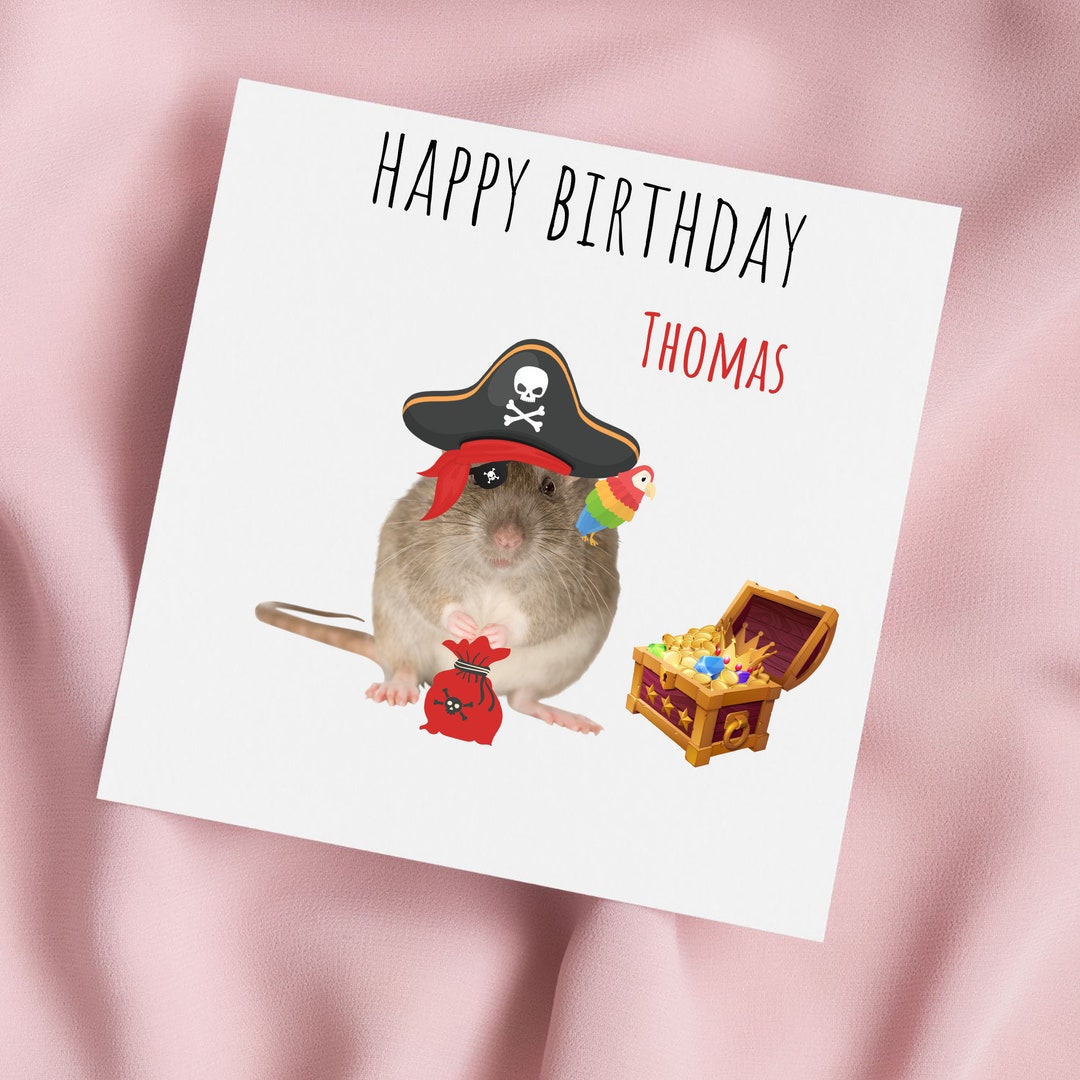 Pirate Themed Birthday Card With Cute Rat in a Pirate Hat, Rat Greeting ...