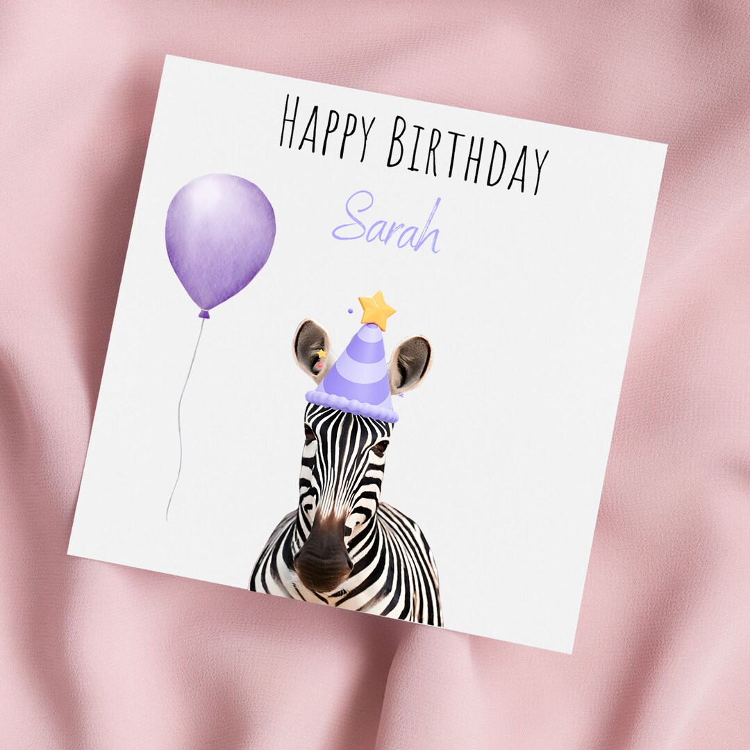 Zebra Birthday Card, Zebra Card, Greeting Card, Personalised Card - Etsy