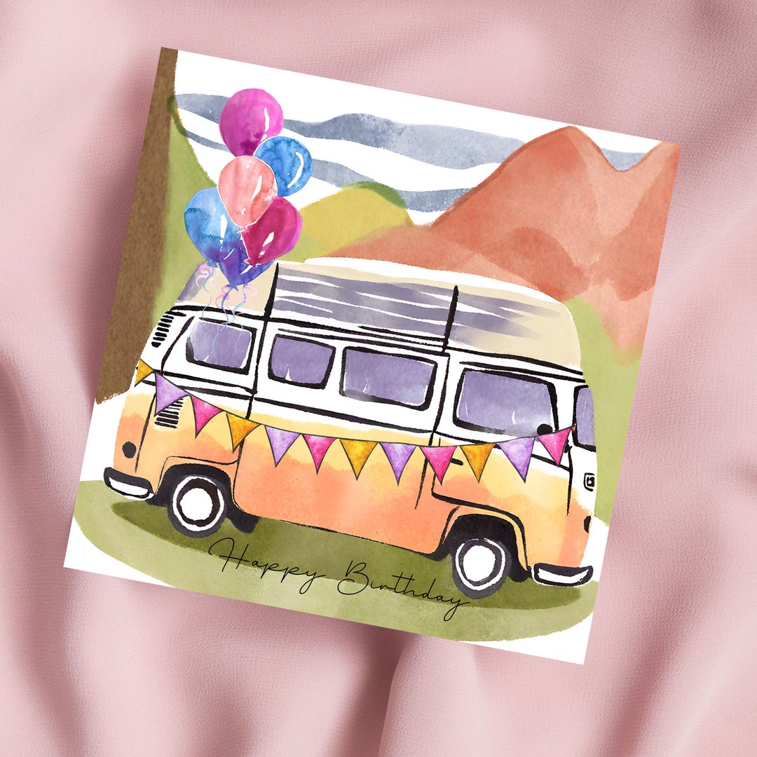 Camper Van Birthday Card Happy Birthday Card Card With Etsy