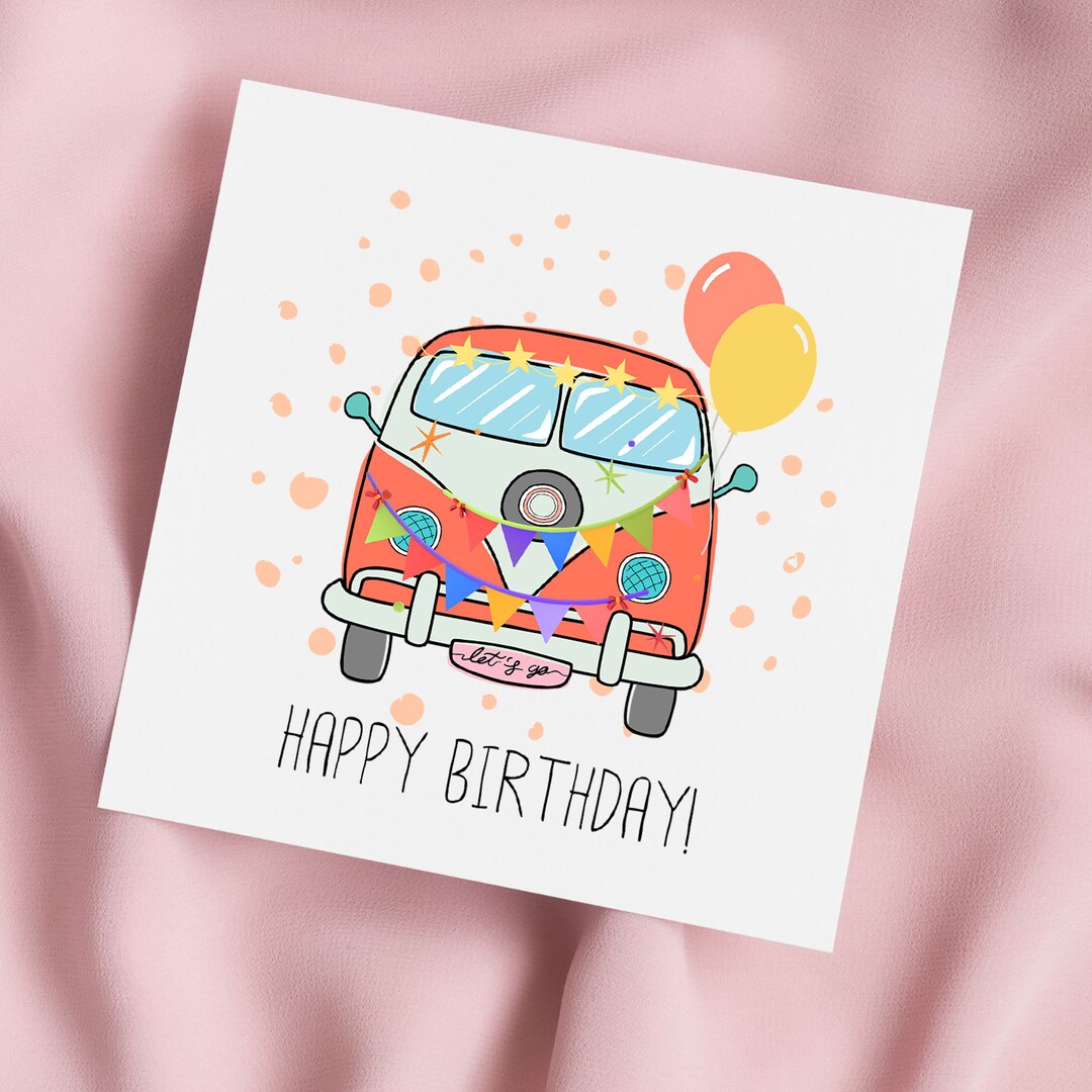 Camper Van Birthday Card Happy Birthday Card Card With Etsy