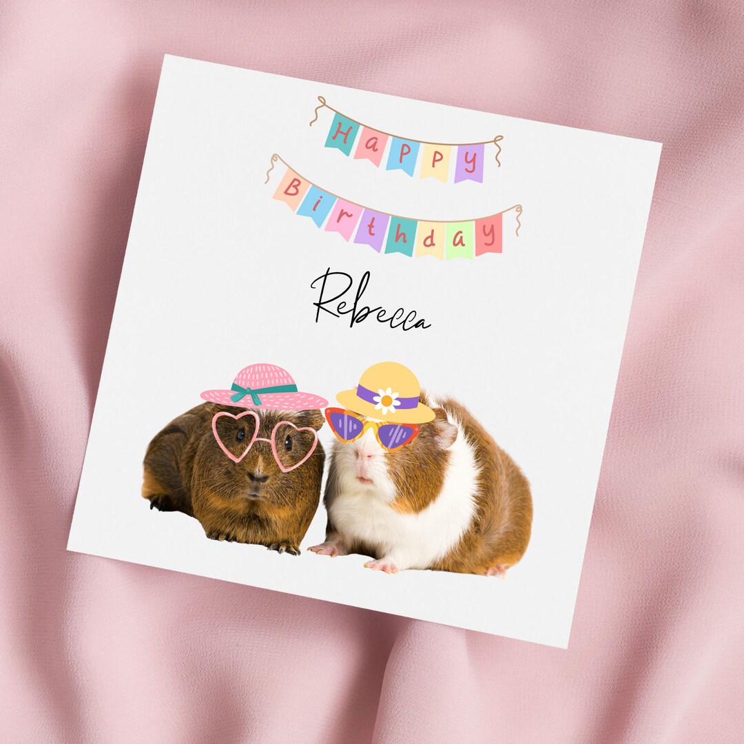Birthday Card With Guinea Pigs With Funny Hats and Glasses, Guinea Pigs ...