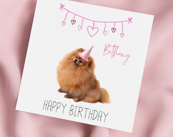 Pomeranian Birthday Card, Happy Birthday Party Hat and Balloons ...