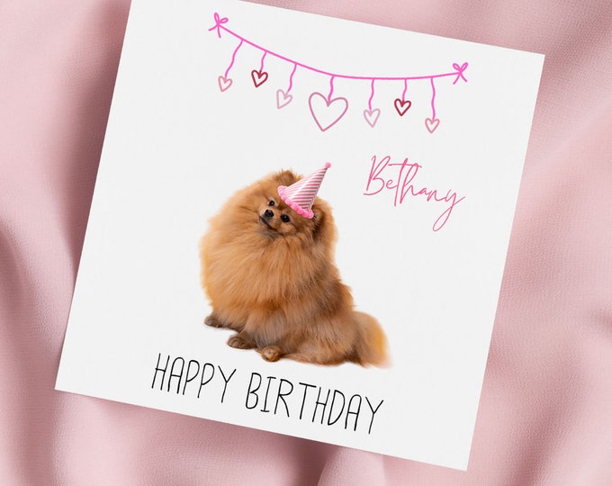 Pomeranian Birthday Card, Happy Birthday Party Hat and Balloons ...