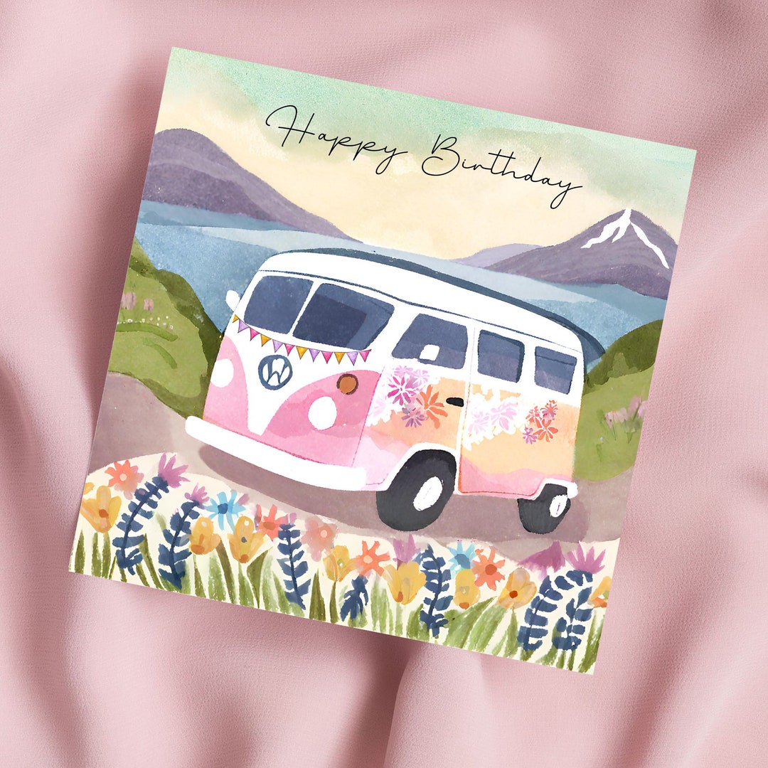 Camper Van Birthday Card Happy Birthday Card Card With Etsy