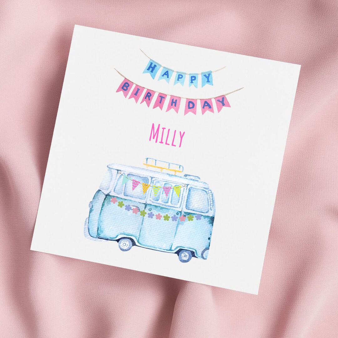 Camper Van Birthday Card Happy Birthday Card Card With Etsy
