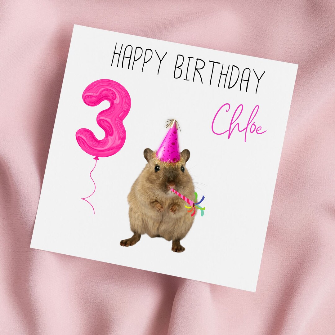 Age Birthday Card With Gerbil in Party Hat, Gerbil Greeting Card ...