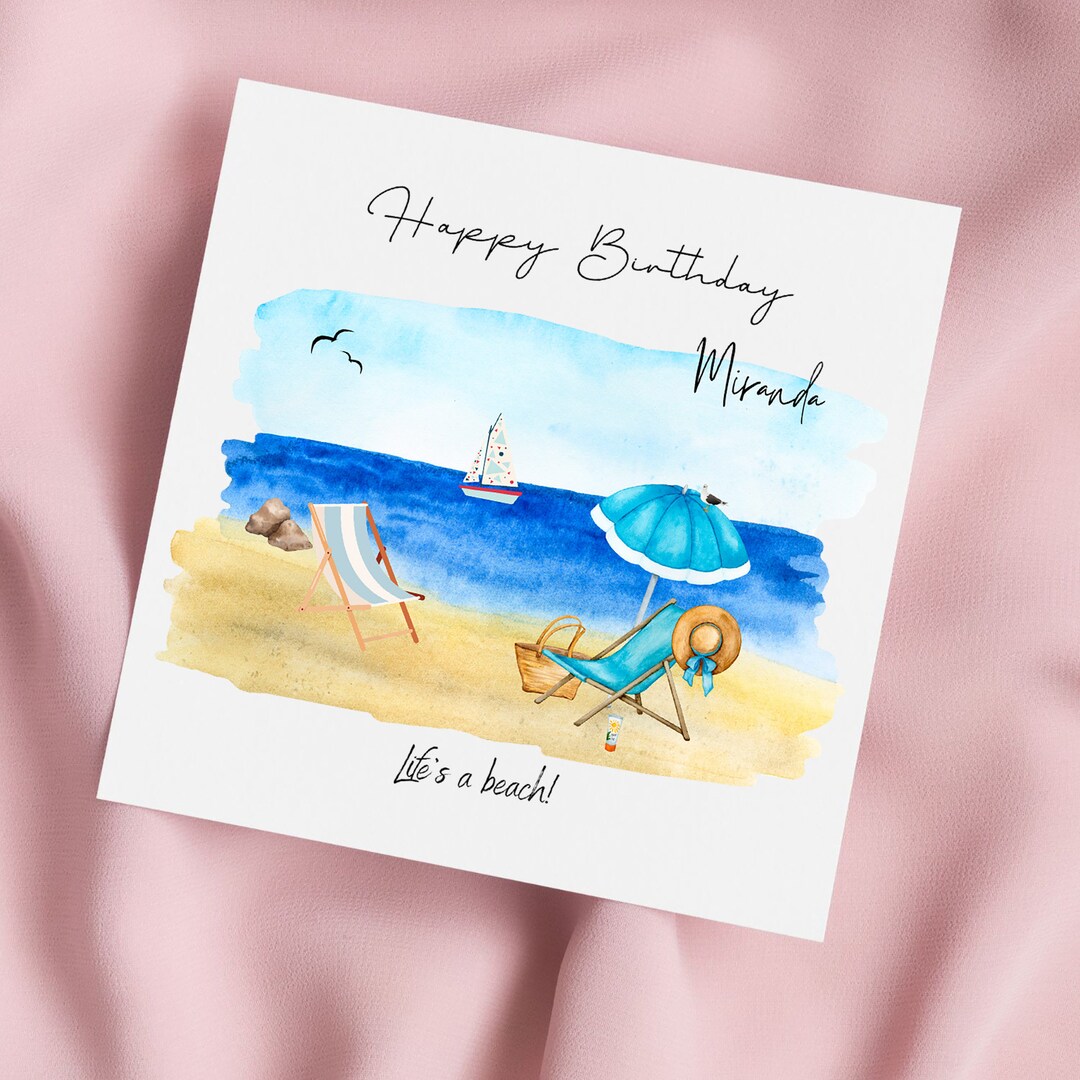 Seaside Birthday Card With Deck Chairs, Birthday Beach Card, Greeting ...