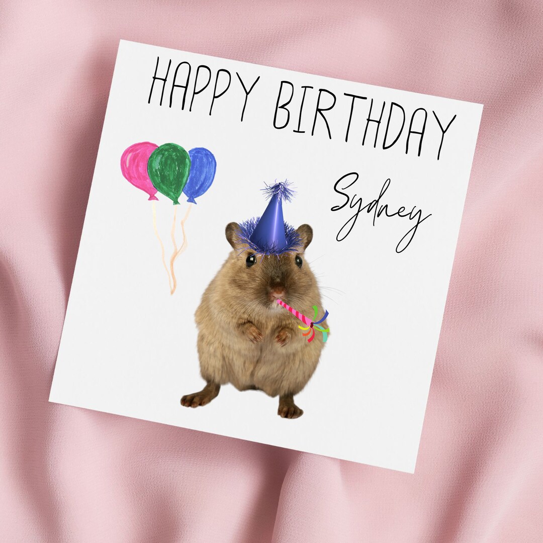 Birthday Card With Gerbil in Party Hat, Gerbil Greeting Card, Gerbil ...