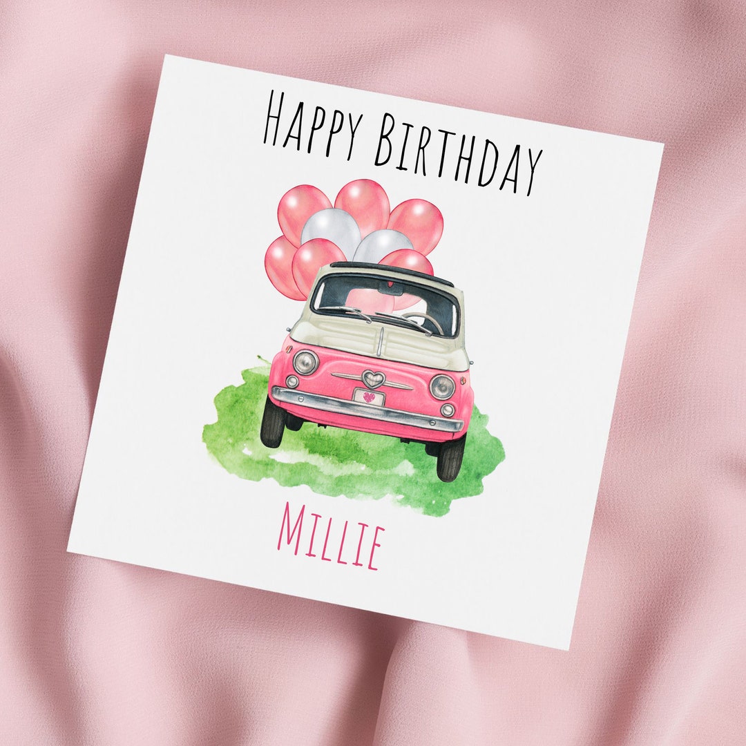 Car Birthday Card, Happy Birthday Card, Card With Balloons ...