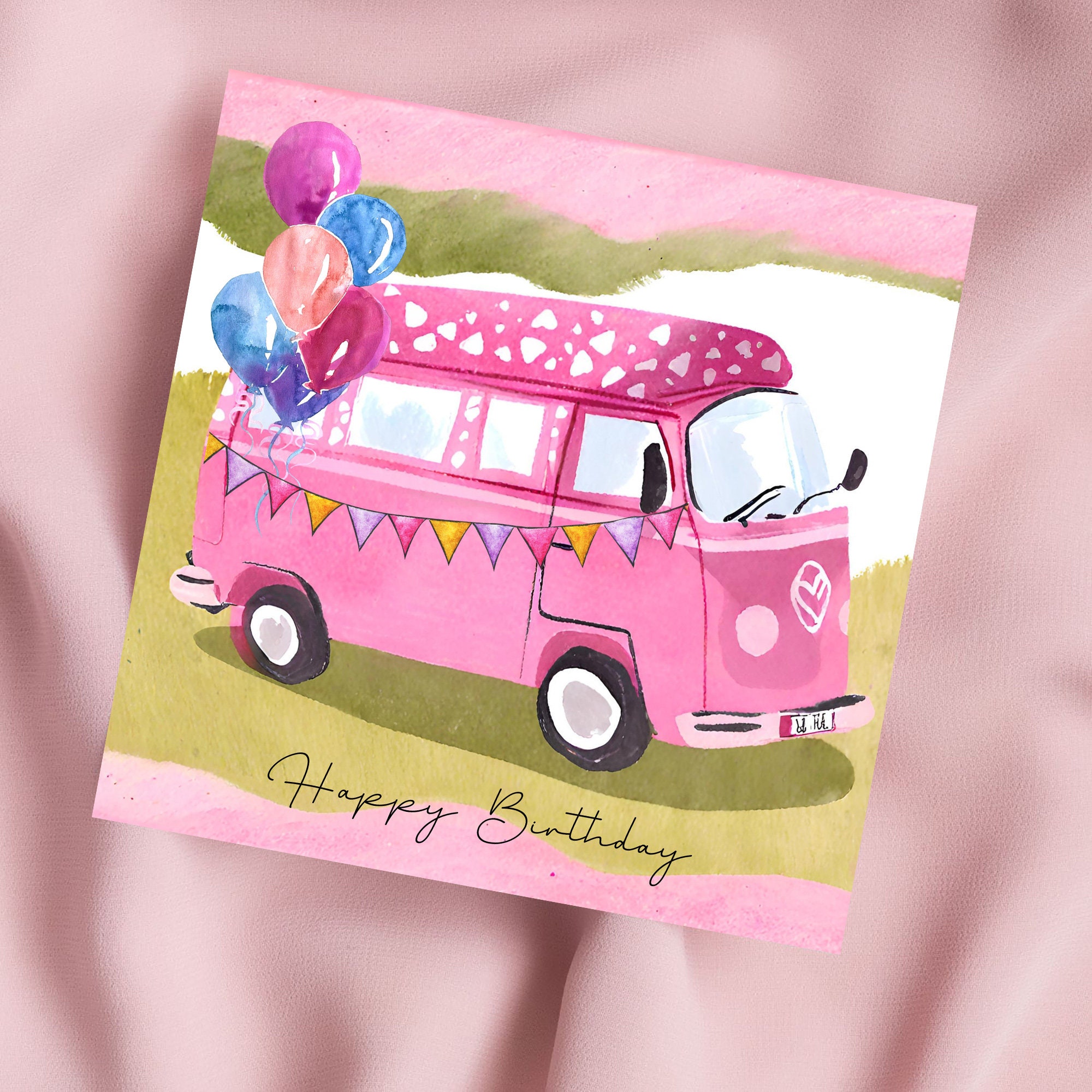 Camper Van Birthday Card Happy Birthday Card Card With Etsy
