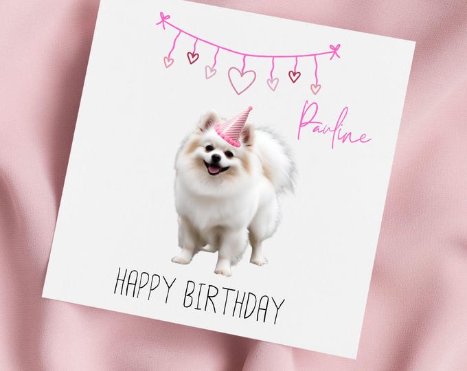 Pomeranian Birthday Card, Happy Birthday Party Hat and Balloons ...
