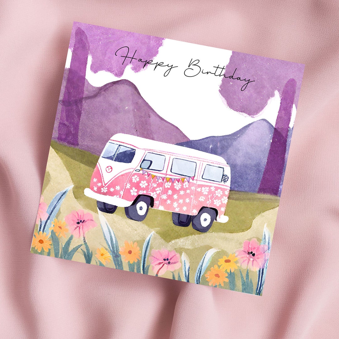 Camper Van Birthday Card Happy Birthday Card Card With Etsy