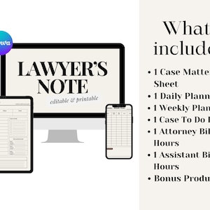 Lawyer Planner Template: Case Notes, Editable Legal Planner (digital ...