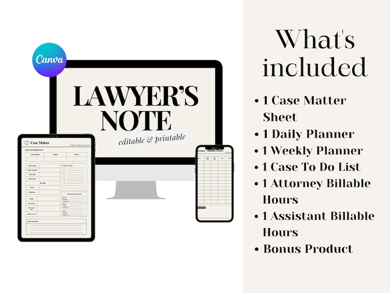 Lawyer Planner Template: Case Notes, Editable Legal Planner (digital ...