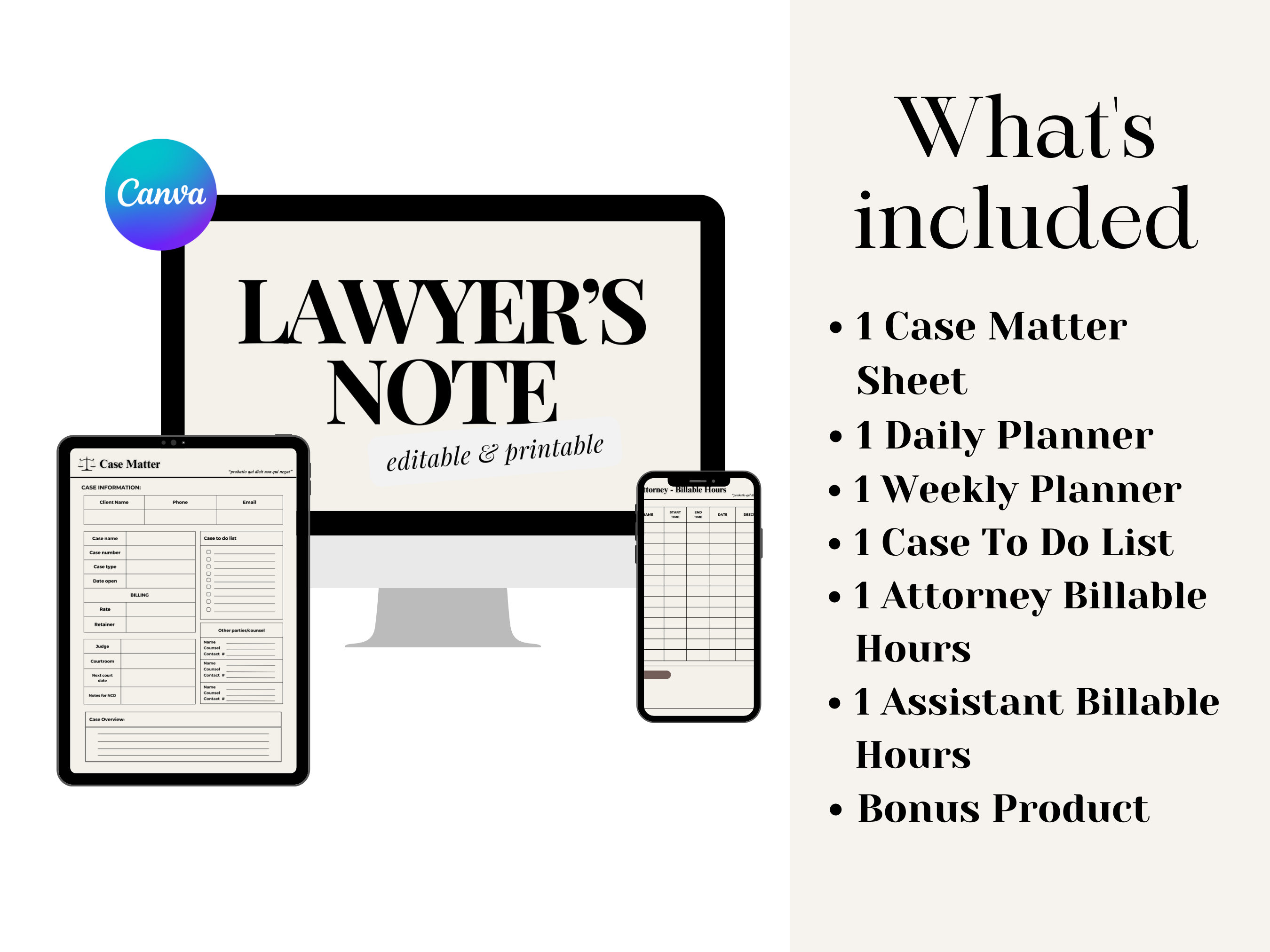 Lawyer Planner Template: Case Notes, Editable Legal Planner (digital ...