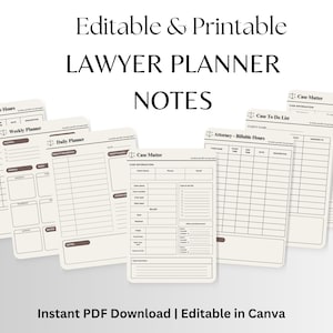Lawyer Planner Template: Case Notes, Editable Legal Planner (digital ...