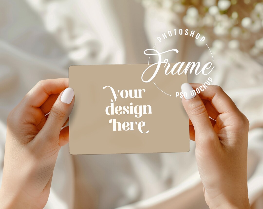 Mockup Card PSD Photoshop Landscape Format JPG Card in Hands Wedding ...