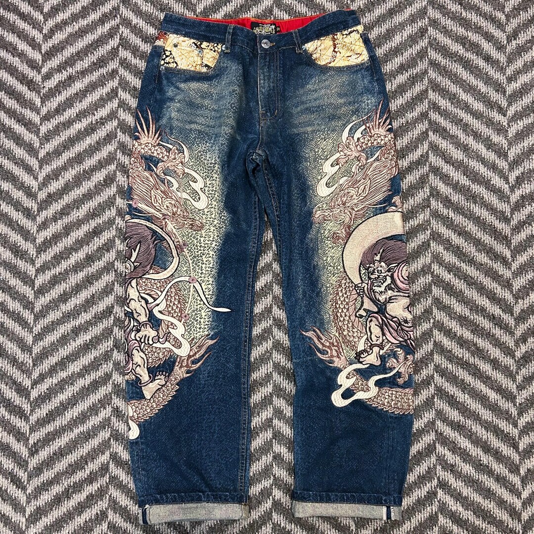Vintage Japanese Embroidered Jeans #bukkiabou# Loong Demon Bogy Slim ...