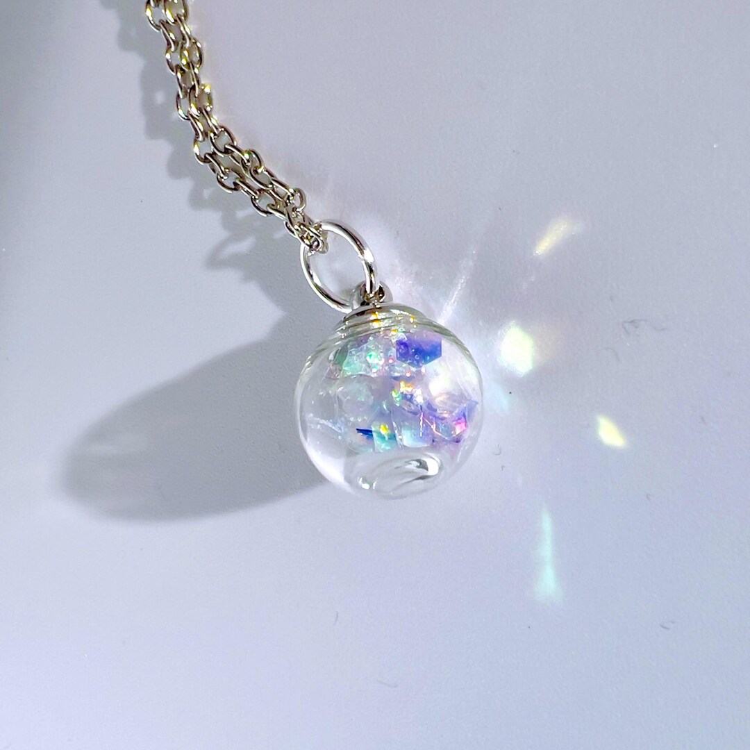 Iridescent Fairy Sparkle Glass Sphere Pendant, Necklace Silver or Gold ...
