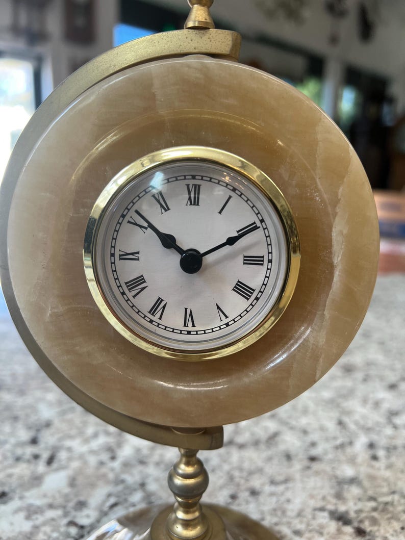 Vintage Onyx Swivel Desk Clock on Pedestal - Etsy