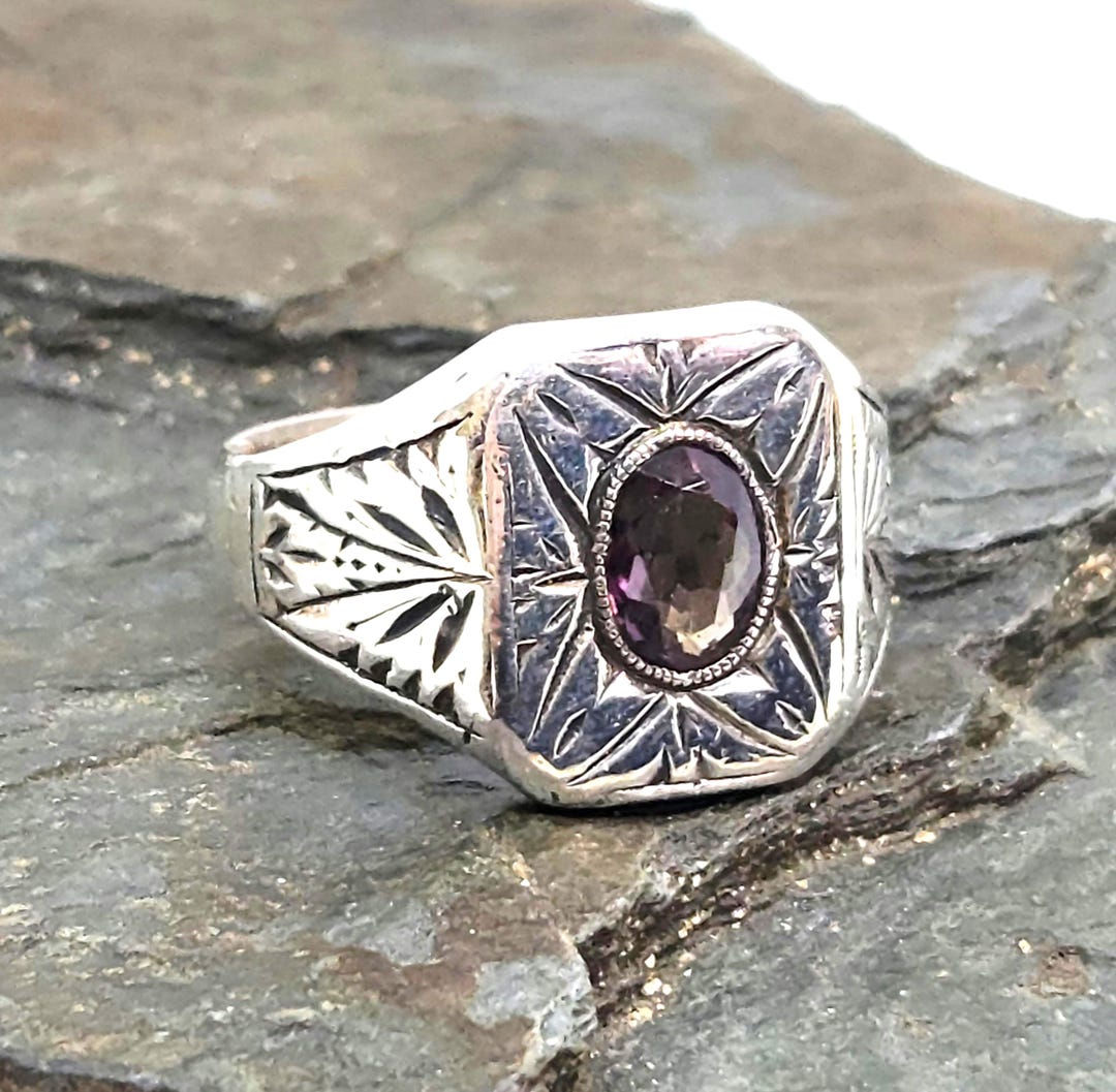 Antique Alexandrite Ring, Sterling Silver, Sz 10, Hand Engraved SIGNET ...