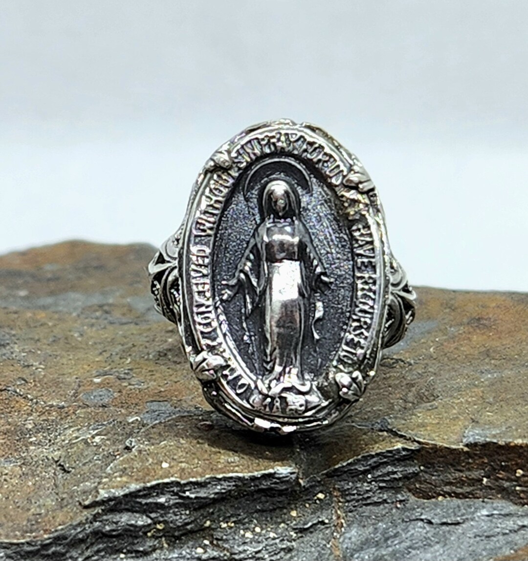 Miraculous Medal RING, Virgin Mary, Vintage Religious Medal, Sterling ...