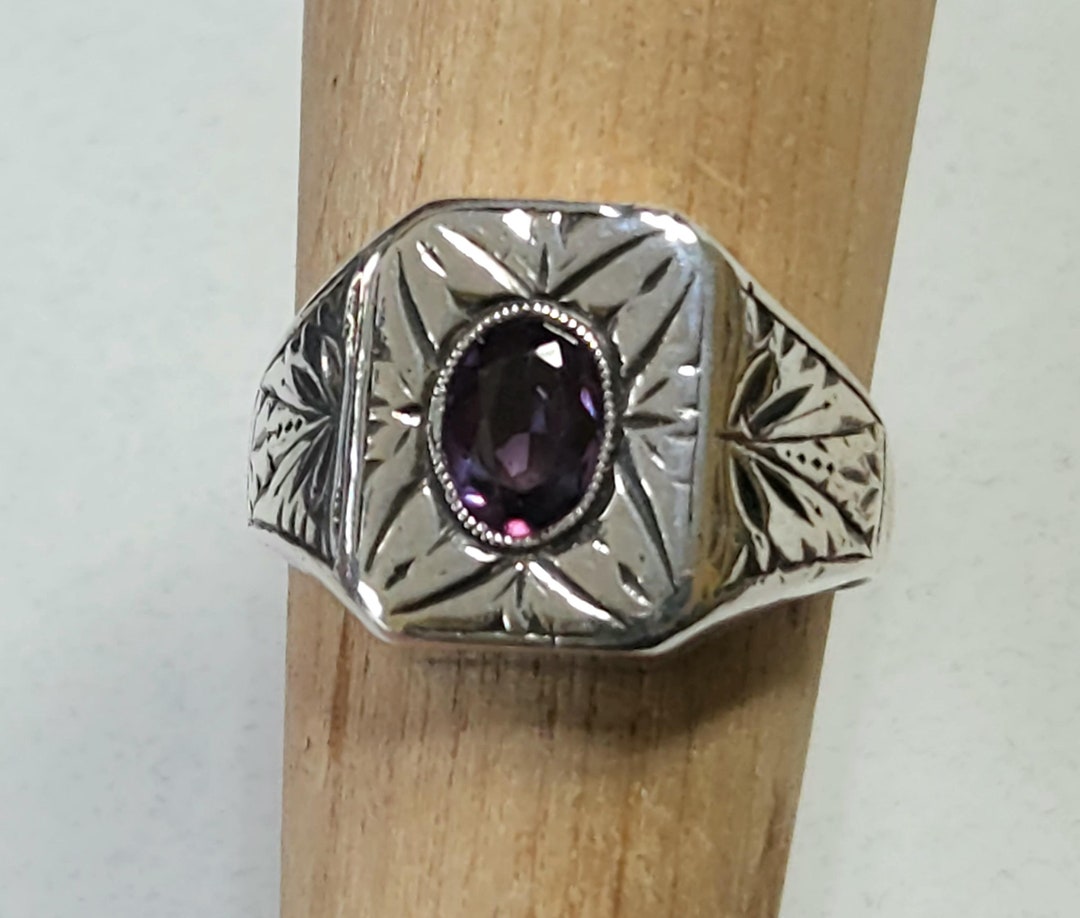 Antique Alexandrite Ring, Sterling Silver, Sz 10, Hand Engraved SIGNET ...