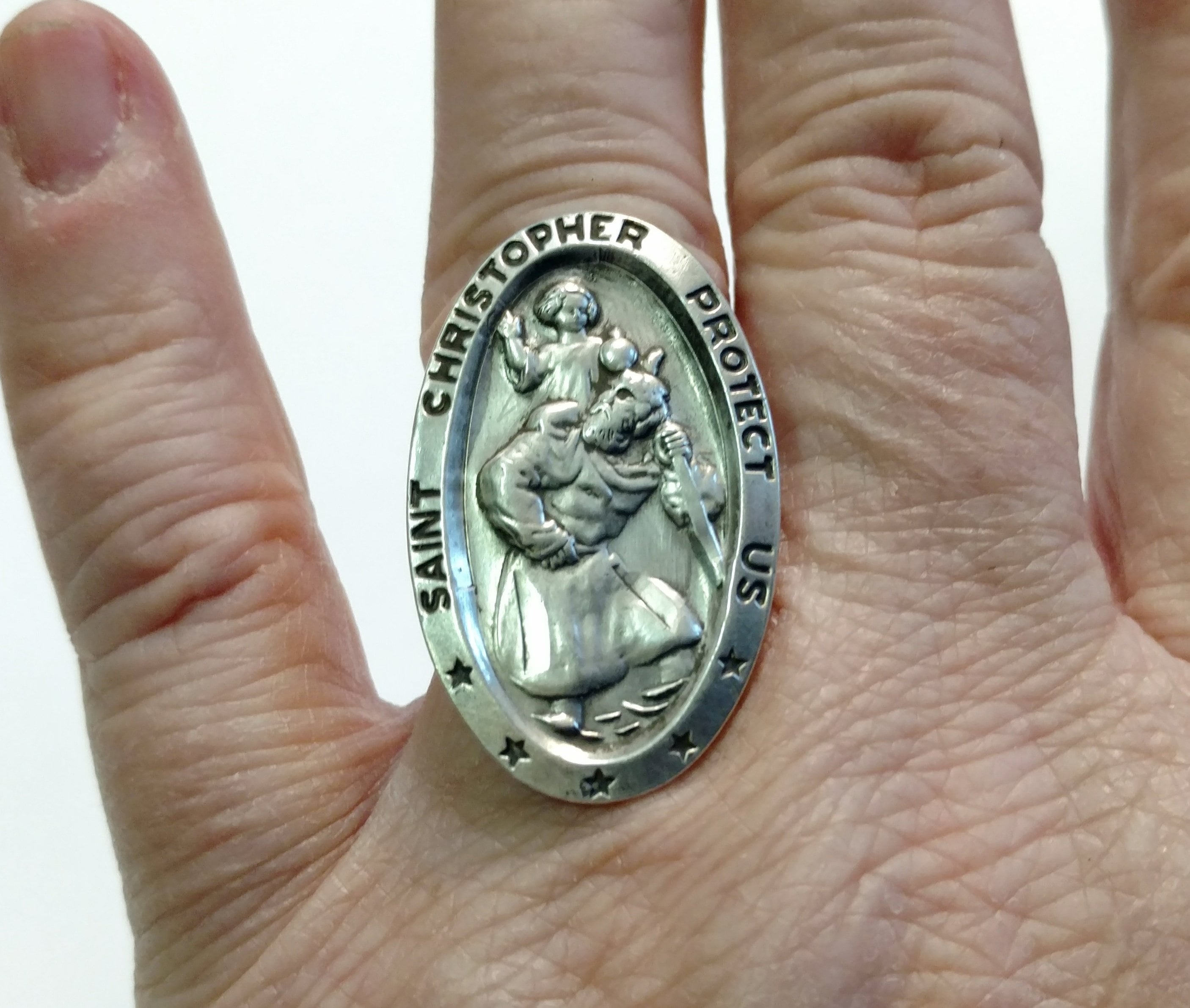 ST CHRISTOPHER RING Vintage Religious Medal Sterling Silver | Etsy