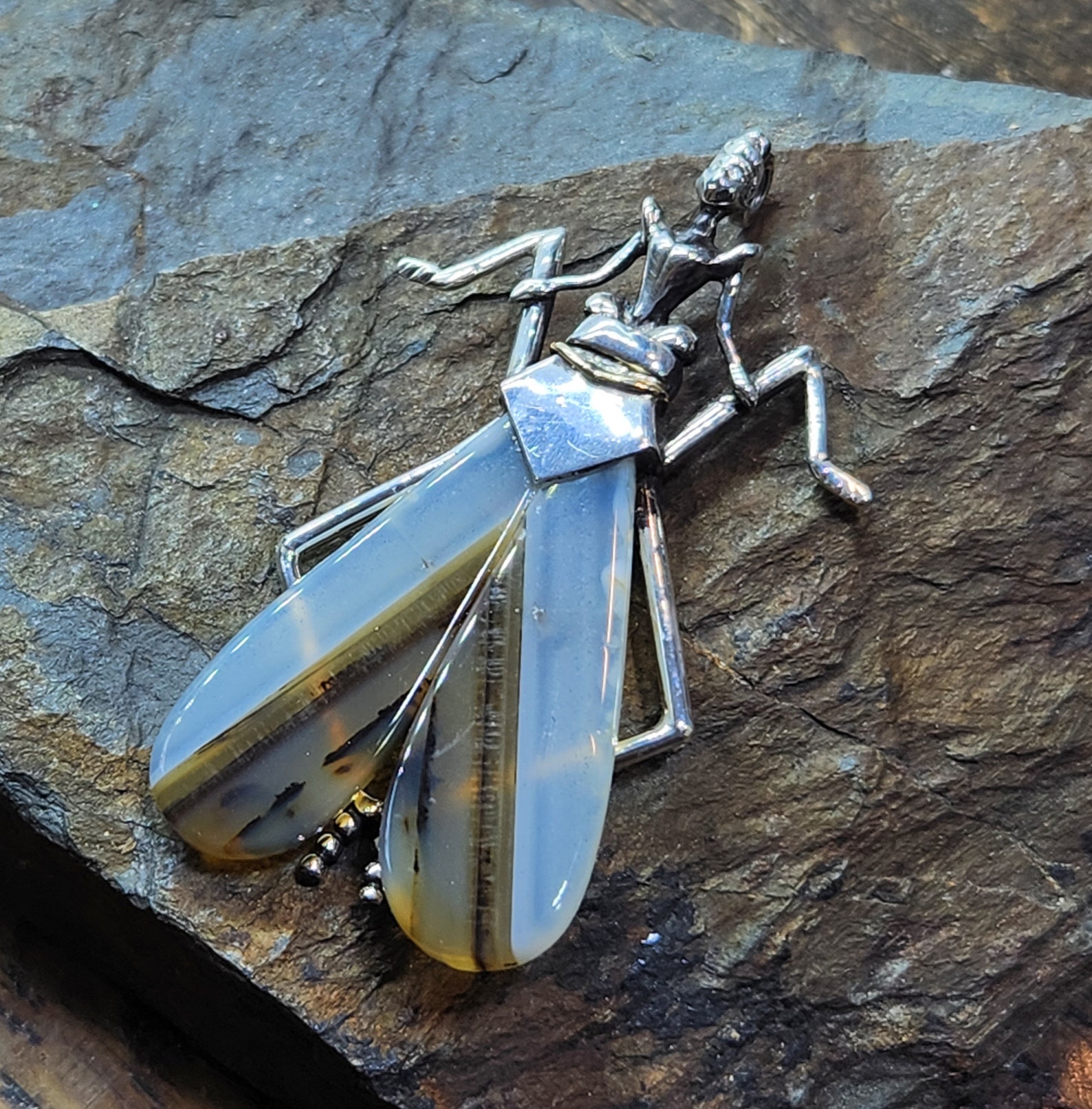 Insect Human Hybrid Pendant, Sci Fi, Sterling Silver & 14kt Gold ...