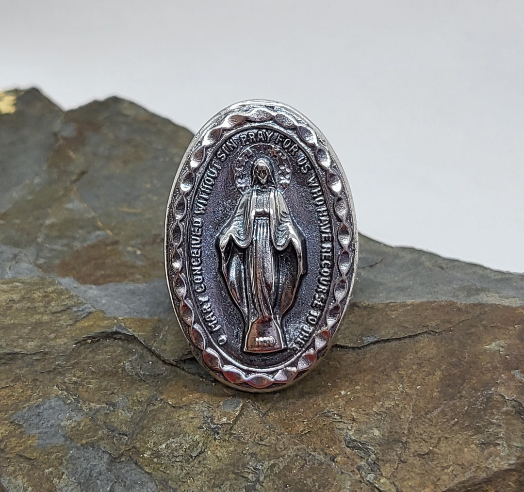Miraculous Medal RING, Vintage Religious Medal, Sterling Silver, Sz 9 1 ...