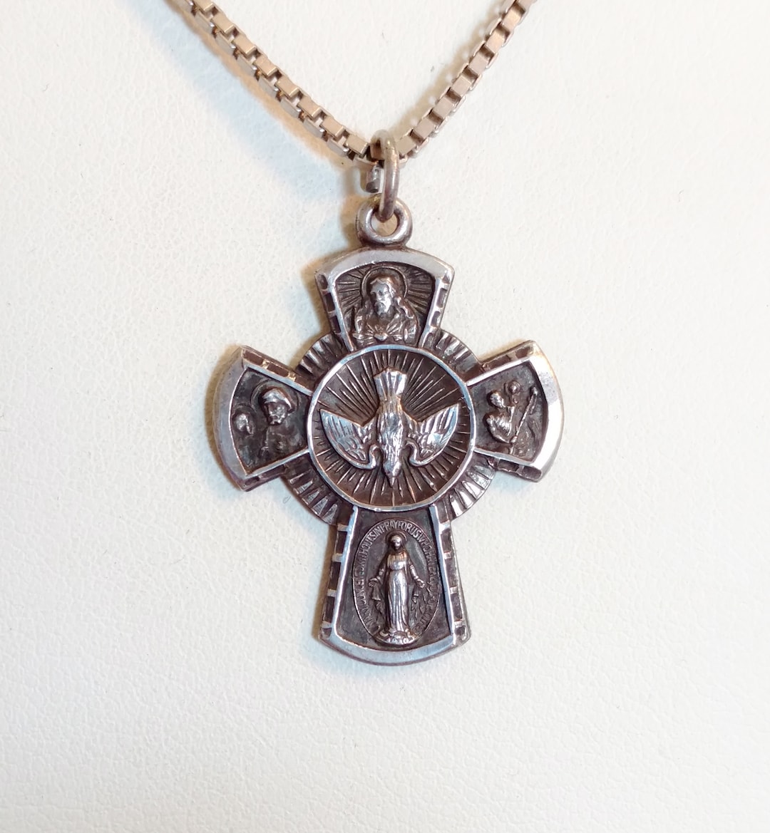 Scapular 4 Way CROSS Religious Medal Pendant, Vintage Sterling Silver ...