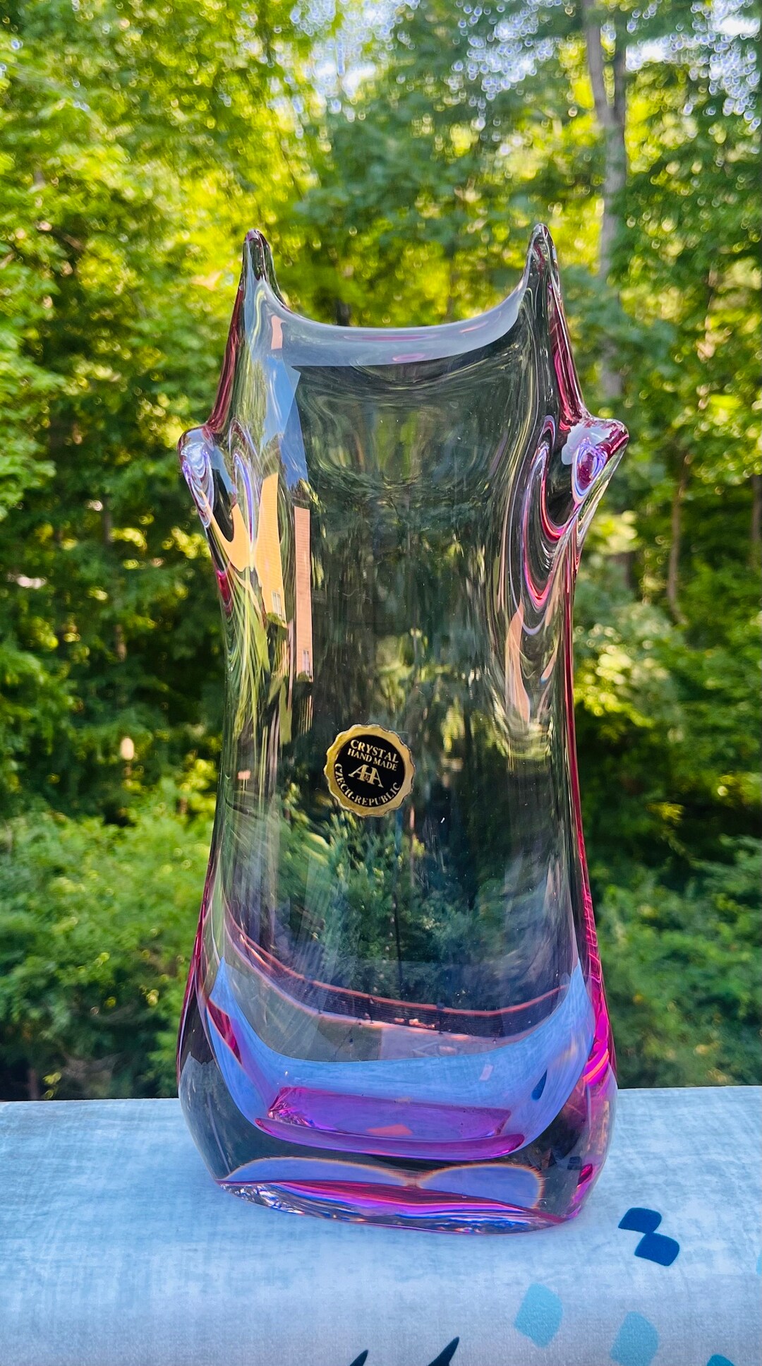 ZBS Vintage Bohemian Art Glass Vase Clear Purple 12.5 In - Etsy