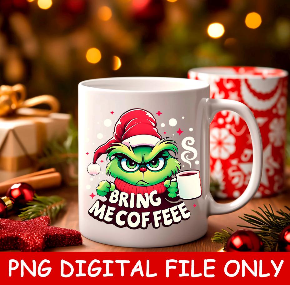 Funny Grinch Christmas Png, Grinch With Coffee Cup Png, Grumpy Grinch ...