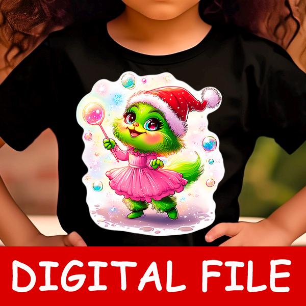 Cute Baby Grinch Girl With Bubbles PNG, Christmas Grinch Girl PNG, Cute ...
