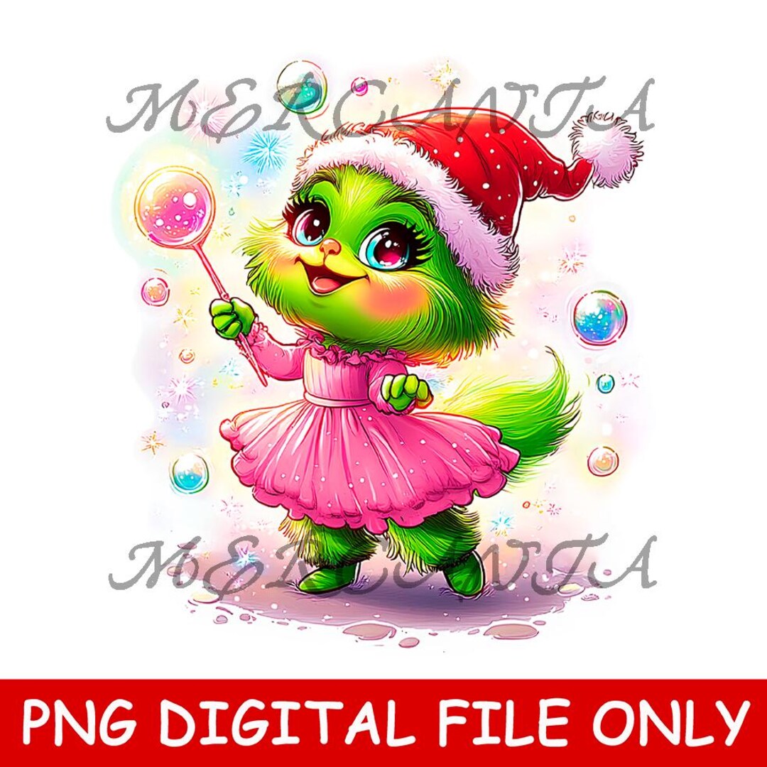 Cute Baby Grinch Girl With Bubbles PNG, Christmas Grinch Girl PNG, Cute ...