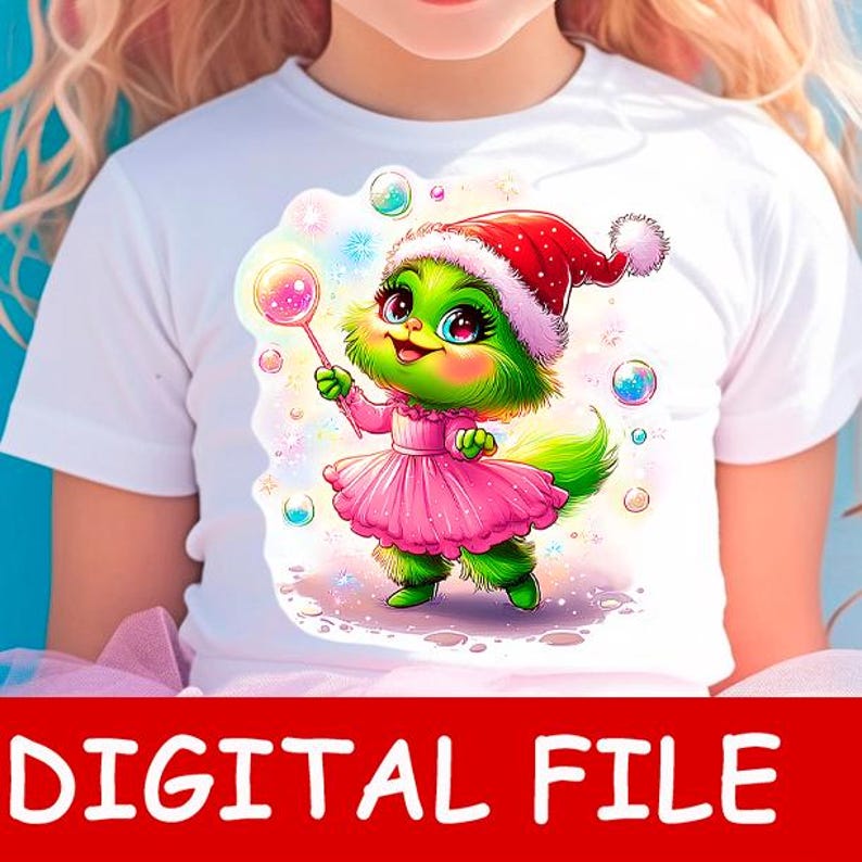 Cute Baby Grinch Girl With Bubbles PNG, Christmas Grinch Girl PNG, Cute ...
