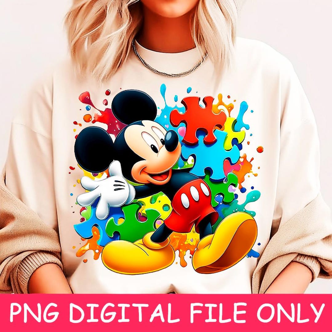 Autism Mickey Mouse PNG, Sublimation Design, Mickey Mouse Autism Shirt ...