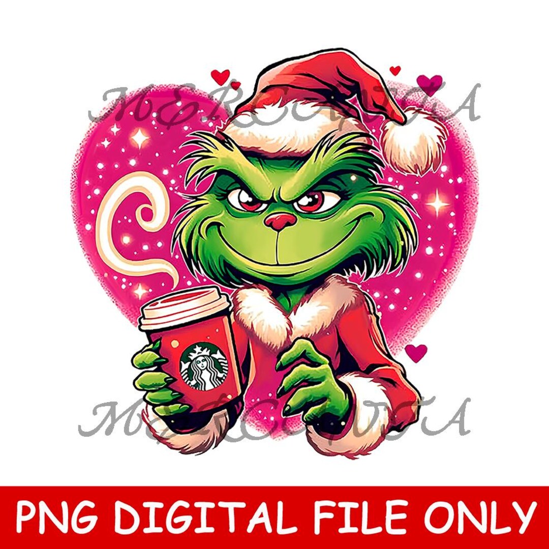 Grinch With Coffee Png, Christmas Grinch PNG, Grinch With Heart PNG ...