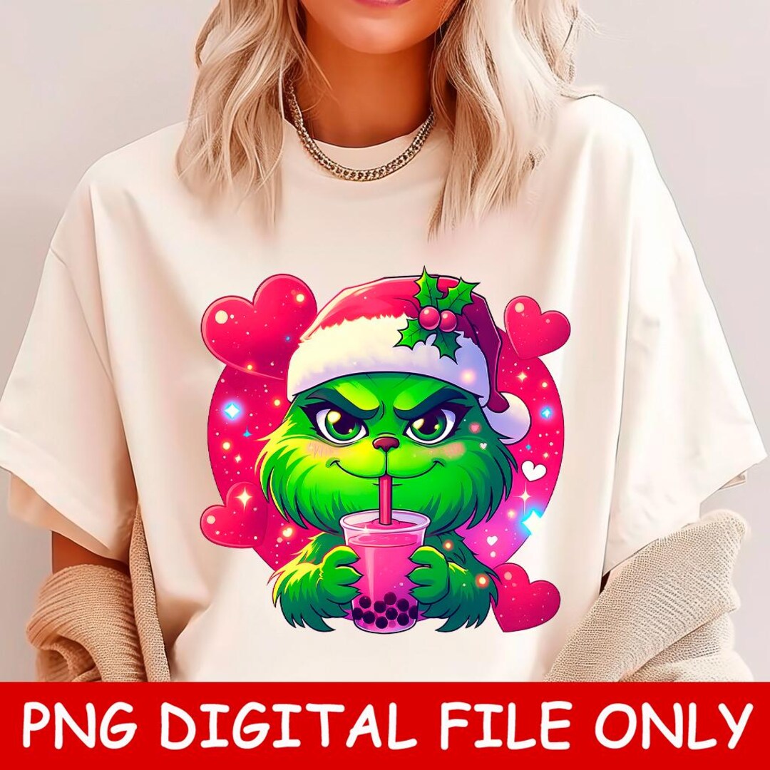Cute Baby Grinch PNG Shirt for Kids, Neon Grinch With Hearts PNG Design ...