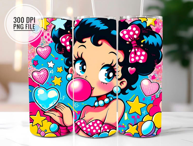 Betty Boop Tumbler Wrap PNG, Colorful Cartoon Tumbler Wraps Sublimation ...