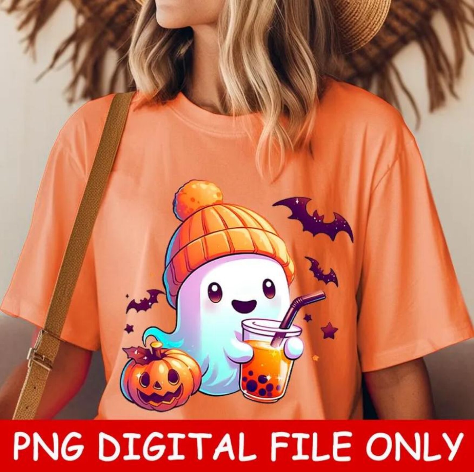 Halloween Ghost PNG, Spooky Ghost With Boba PNG, Cute Ghost PNG ...