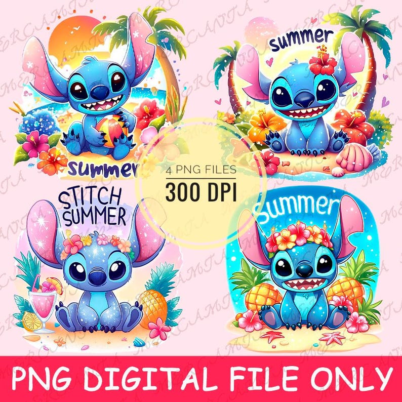 4 PNG Stitch Summer PNG, Tropical Stitch Clipart, Summer Stitch Bundle ...