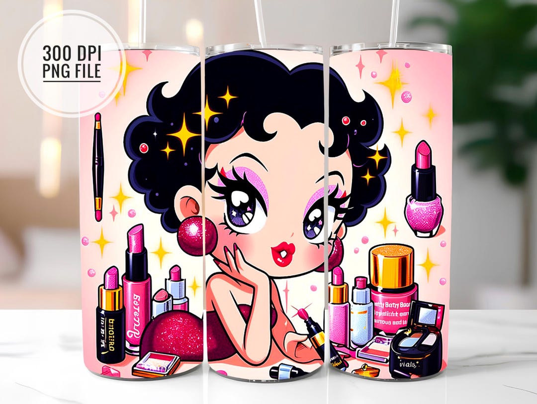 Betty Boop Tumbler Wrap PNG, Sparkle Makeup Tumbler Wrap Sublimation ...
