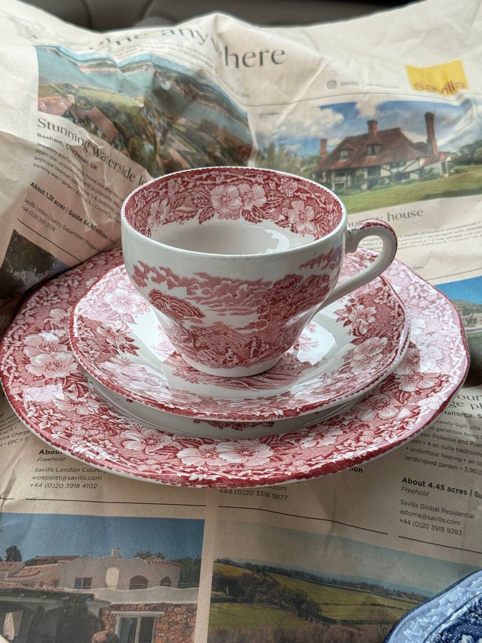 Vintage Teacup and Saucer Red Porcelain, Red Tea Cup, 3 Piece Vintage ...